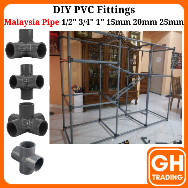 PVC Pipe Connector Penyambung Paip PVC Fitting DIY 3 Way Elbow 4 Way ...