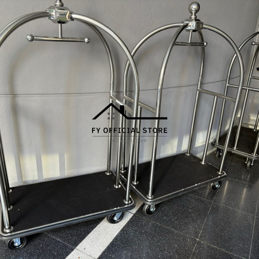 [PREORDER] HOTEL LOBBY STAINLESS STEEL LUGGAGE TROLLEY LOBBY CONCIERGE ...