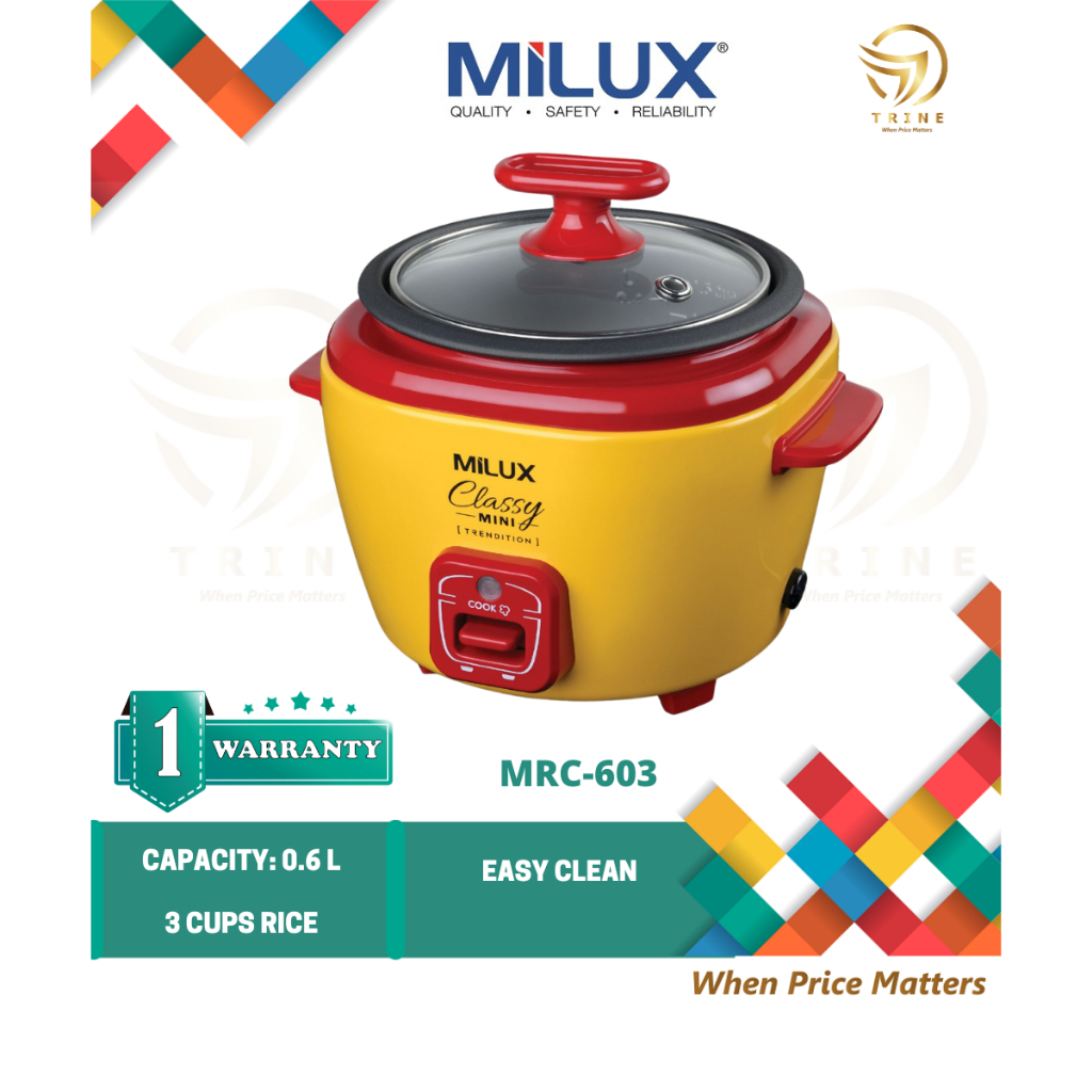 MILUX MINI RICE COOKER MRC-603 WITH NON STICK INNER POT AND GLASS LID ...