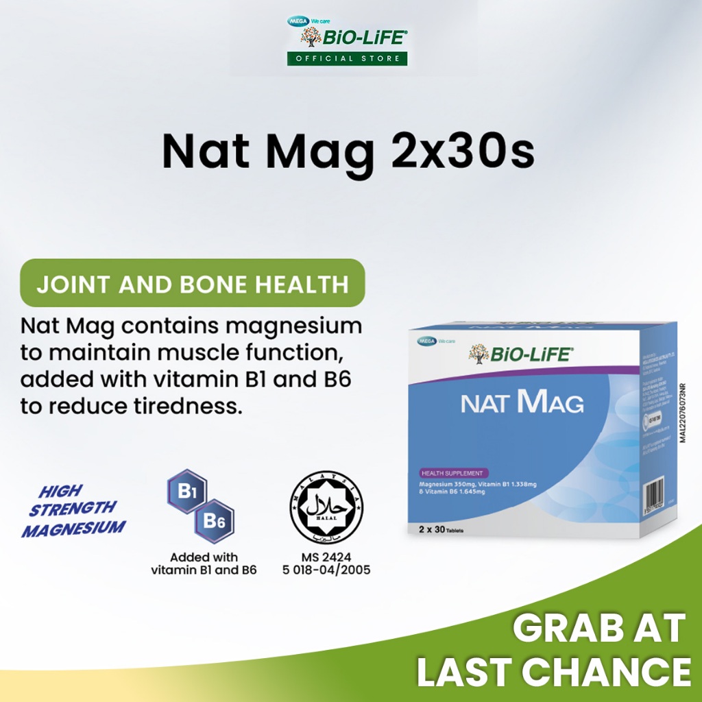 [Grab At Last Chance] BiO-LiFE Nat Mag 2 x 30 tablets (EXPIRY DATE ...