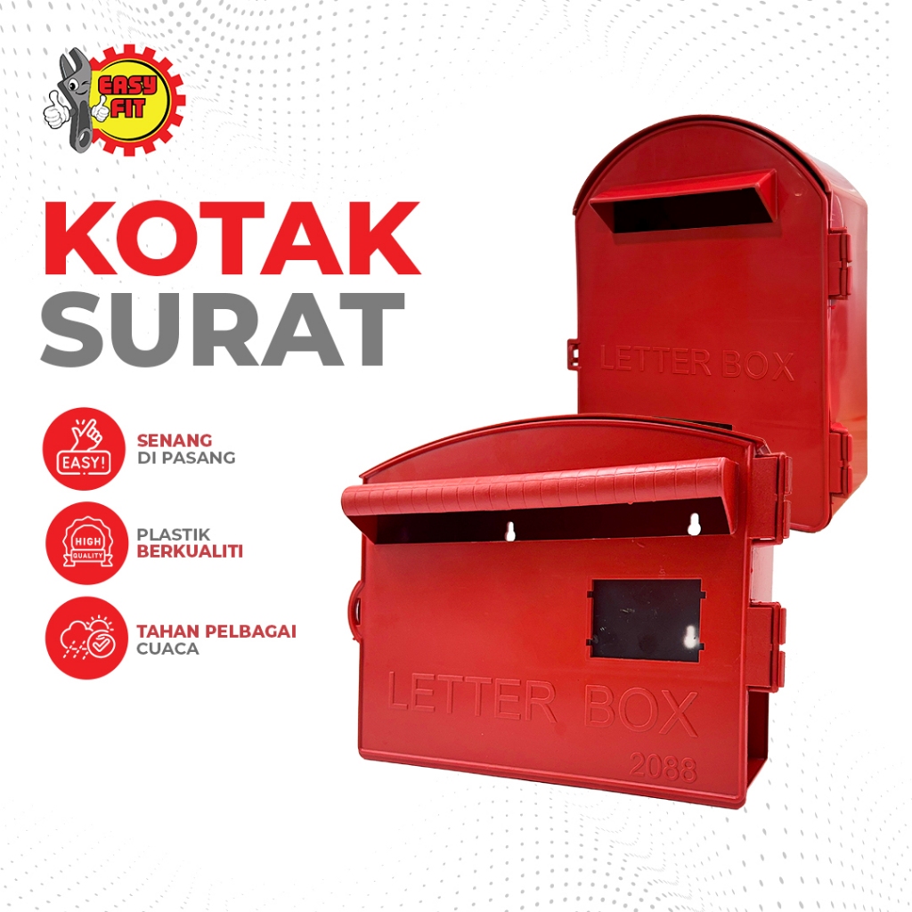 EASY FIT Red PVC Post Letter Box Plastic Mail Box Peti Surat Plastik ...