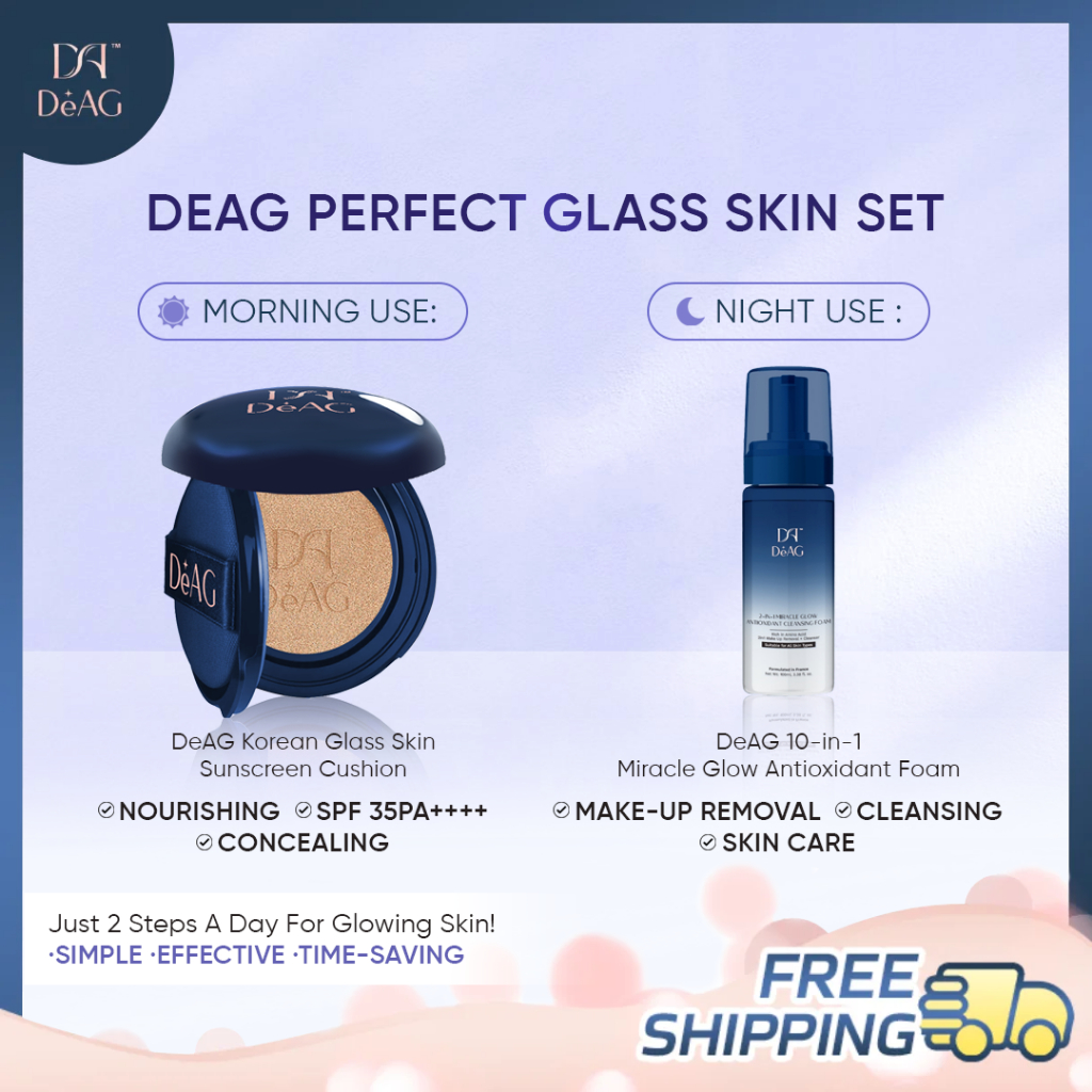【DeAG】Perfect Glass Skin Set Sunscreen Cushion (Make Up remove+Cleanser ...