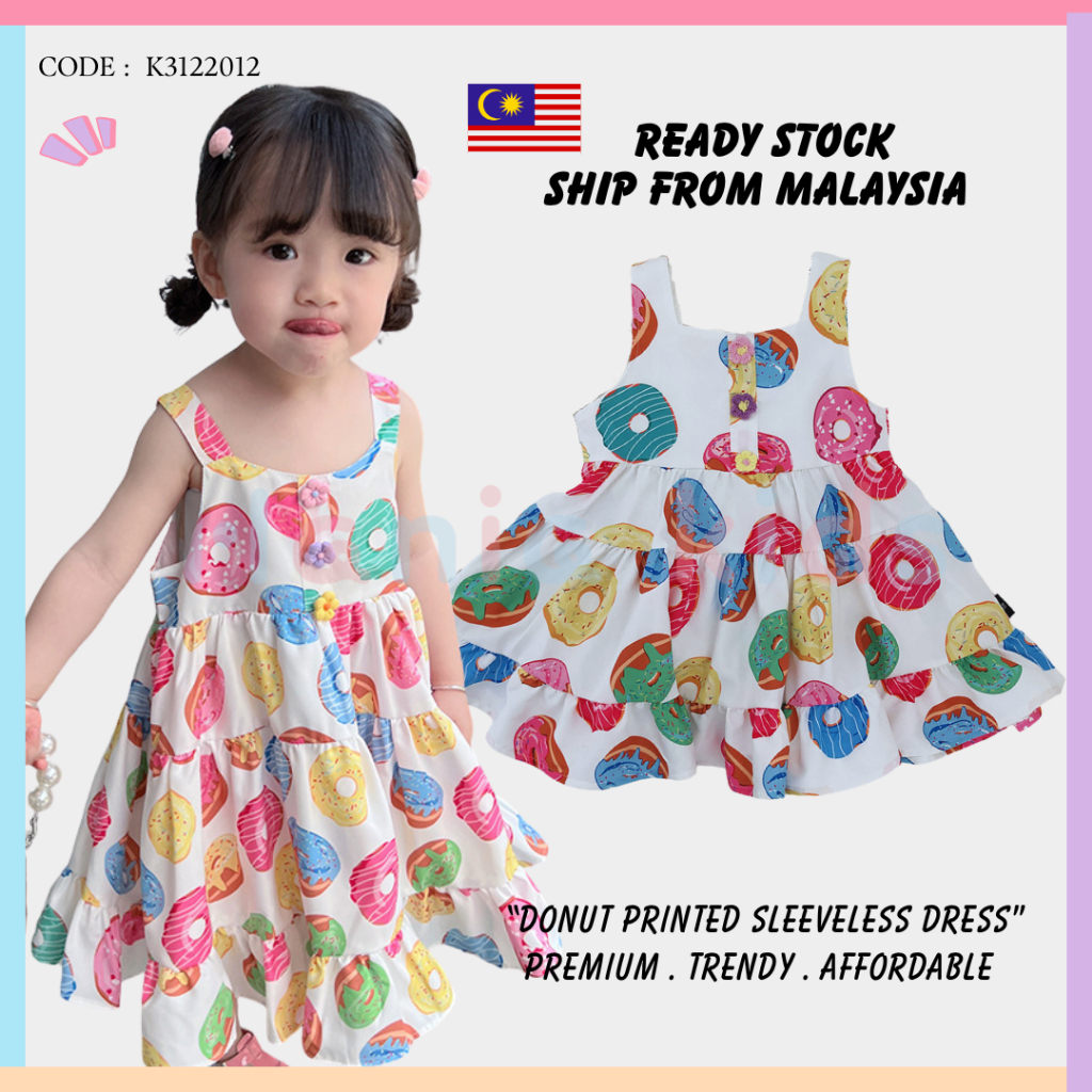 Hania Gaun Budak Perempuan Corak Donat Tanpa Lengan 2–8 Tahun (Girls ...