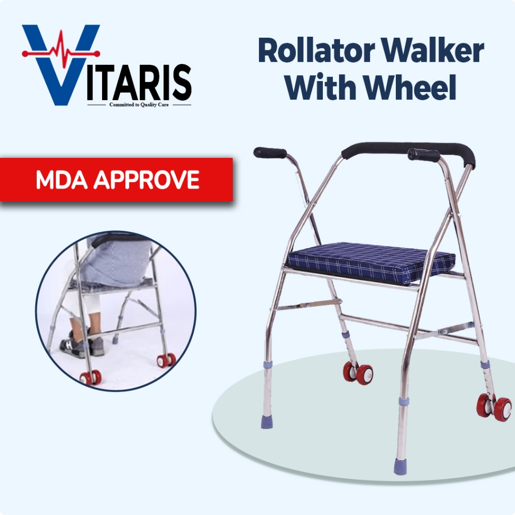 Stainless Steel Height Adjustable Rollator Walker Crutch Walking Frame ...