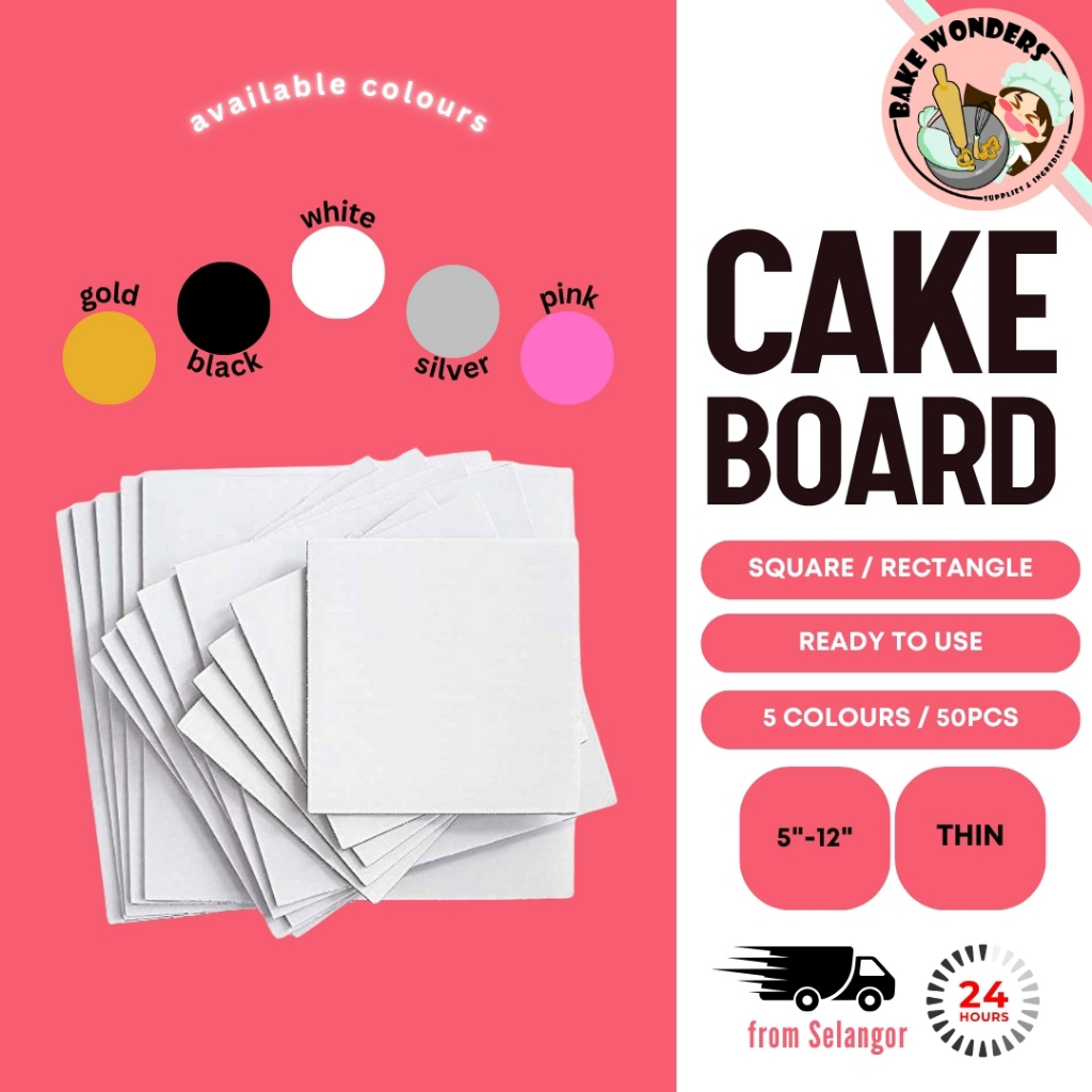 [50 PCS/1 REAM] Cake Board Square/Papan Kek Segi Empat Sama/Alas Cake ...