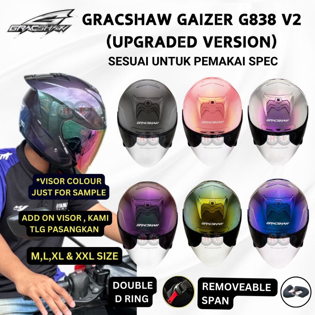 (UPGRADED VERSION) GRACSHAW G838 GAIZER 2 GAIZER II HELMET ORIGINAL ...