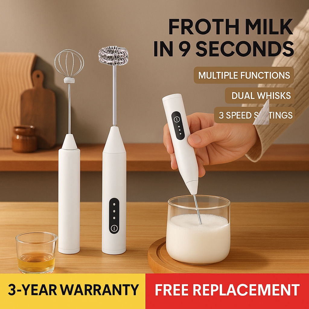Cordless Milk Frother Electric Handheld Blender Stainless Steel Mini ...