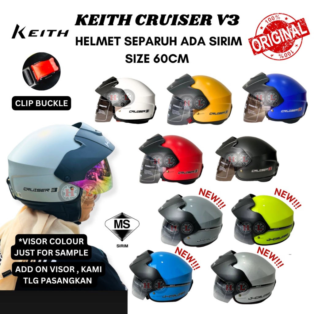 KEITH CRUISER V3 Half Helmet Separuh【Free Tinted Visor】- Topi Keledar ...