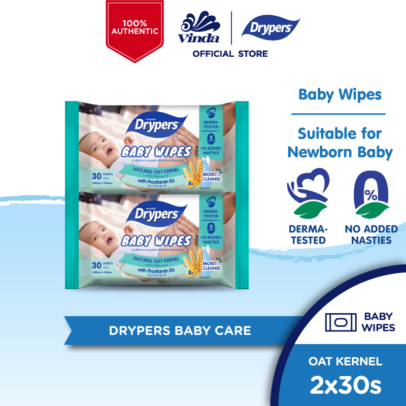 Drypers Natural Oat Kernel Extract Baby Wet Wipes (2x30s) - Derma ...