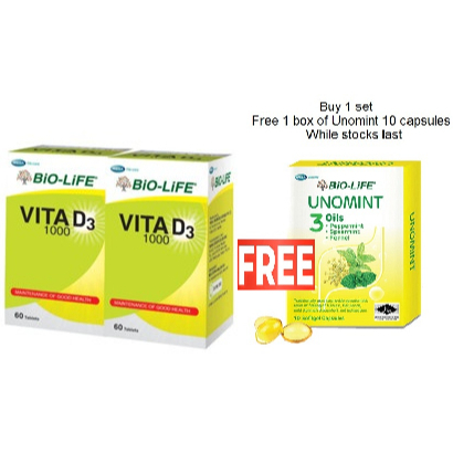 Bio-Life Vita D3 1000 IU Vitamin D3 60s/2x60s (Exp10/26)Free 1 Box ...