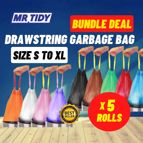 Mr Tidy Drawstring Garbage Bag Sampah Tali Serut 100% HDPE Dara Ikat ...