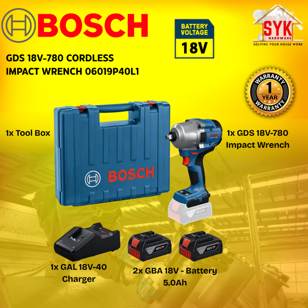 SYK Bosch GDS18V-780 GDS 18V-780 Cordless Impact Wrench Machine Battery Power Tools Mesin Bateri ...