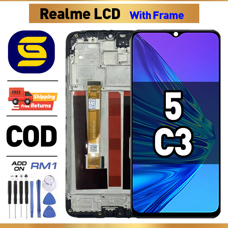 LCD with FRAME for REALME 5/ C3 Compatible For Glass Original Touch ...