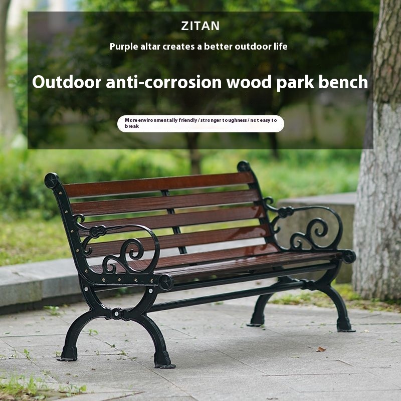 Bangku sandaran luar besi tempa luar kalis air dan kerusi kayu padu ...