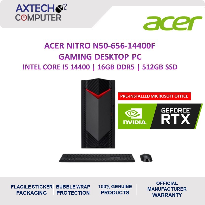 Acer Nitro N50-656-14400F Gaming Desktop PC ( i5-14400F, 16GB, 512GB ...