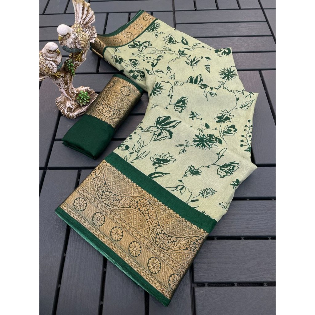 Soft Dola Cotton Saree With Bandhani Print And Thick Jacquard Border ...