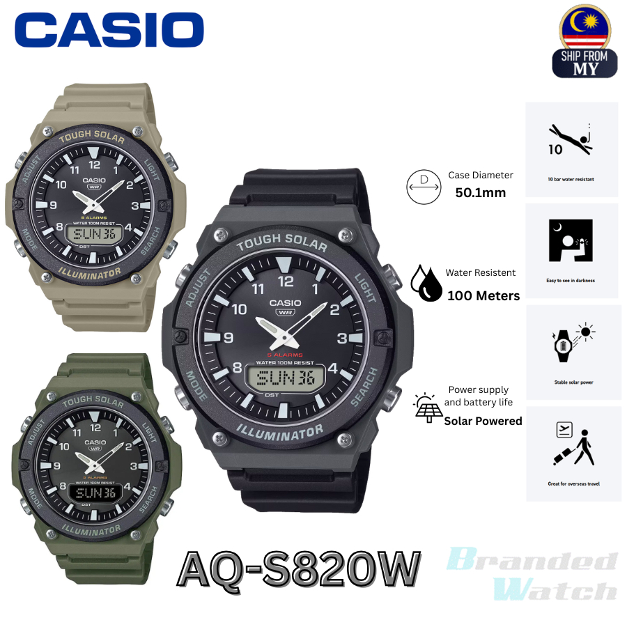 CASIO AQ-S820W Man Digital Analog Solar Watch Jam Casio Lelaki Casio ...