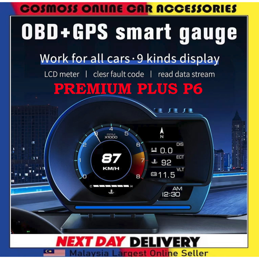 (2025 NEW MODEL) PREMIUM PLUS P6 Car HUD Head Up Display OBD+GPS Smart ...