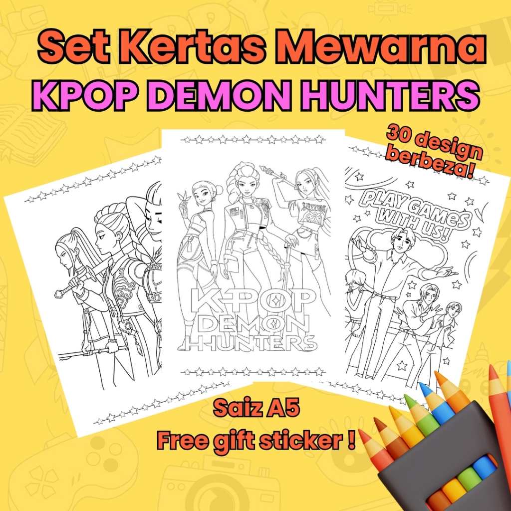 KPOP DEMON HUNTERS Coloring Pages A5 – 30 Helai Set Kertas Mewarna ...