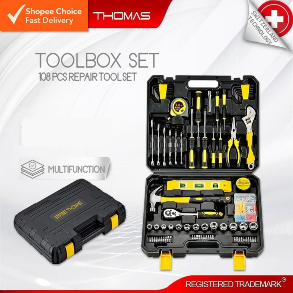 Swiss Thomas 108-Piece Multifunctional Household Hand Tool Set with Toolbox | Shopee Malaysia