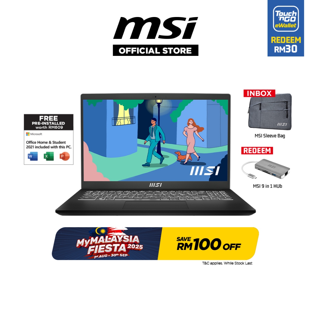 MSI Modern 15 B7M-465MY Laptop (R5-7430U/16GB DDR4/512GB SSD/15.6" FHD ...