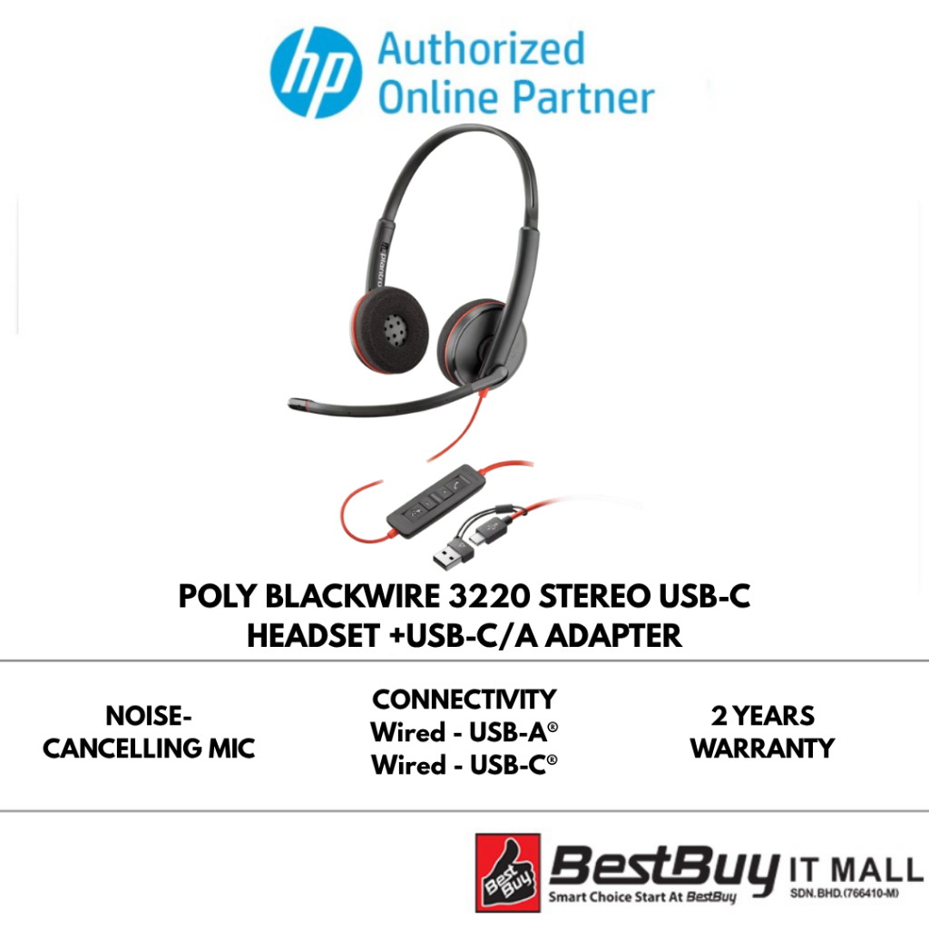 Poly Blackwire 3220 Stereo USB-C Headset +USB-C / A Adapter | Shopee ...