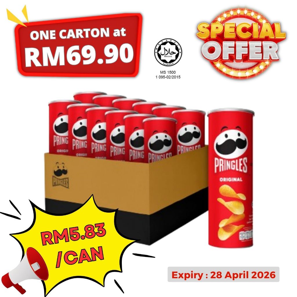 Pringles Potato Chips Carton (Original / Sour Cream) 12 x 102g [Expiry ...