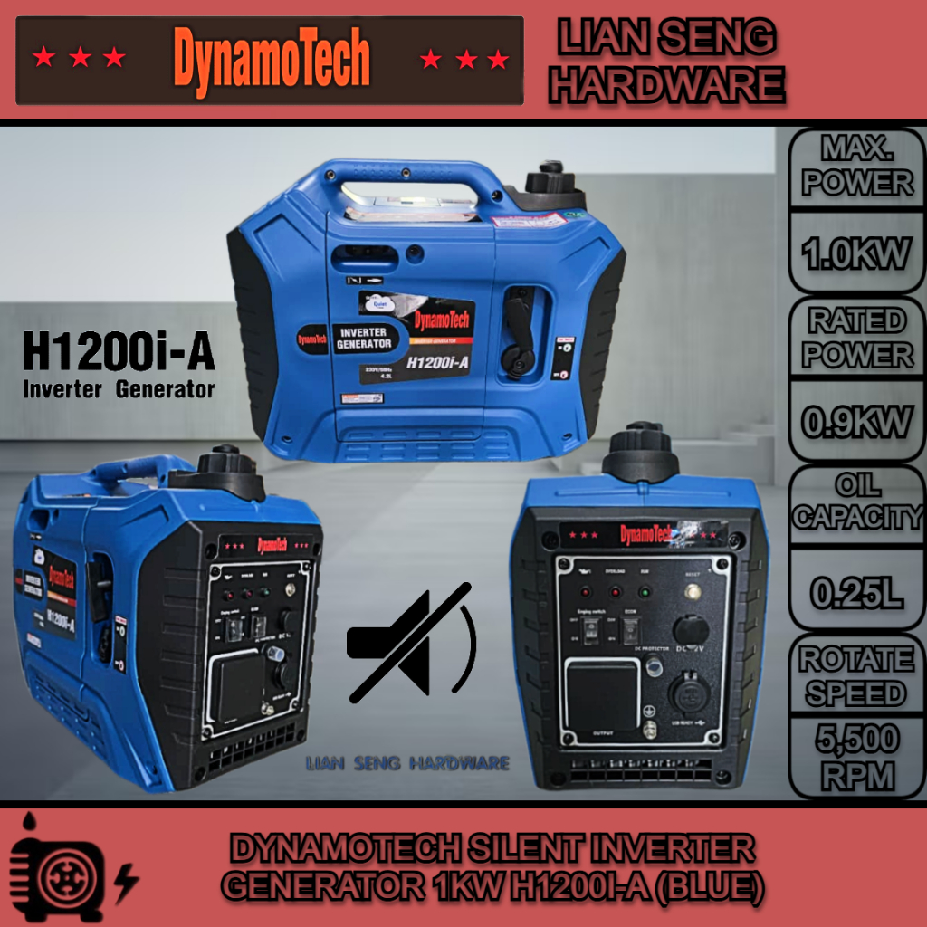 DYNAMOTECH SILENT INVERTER GENERATOR 1KW H1200i-A (BLUE) | Shopee Malaysia