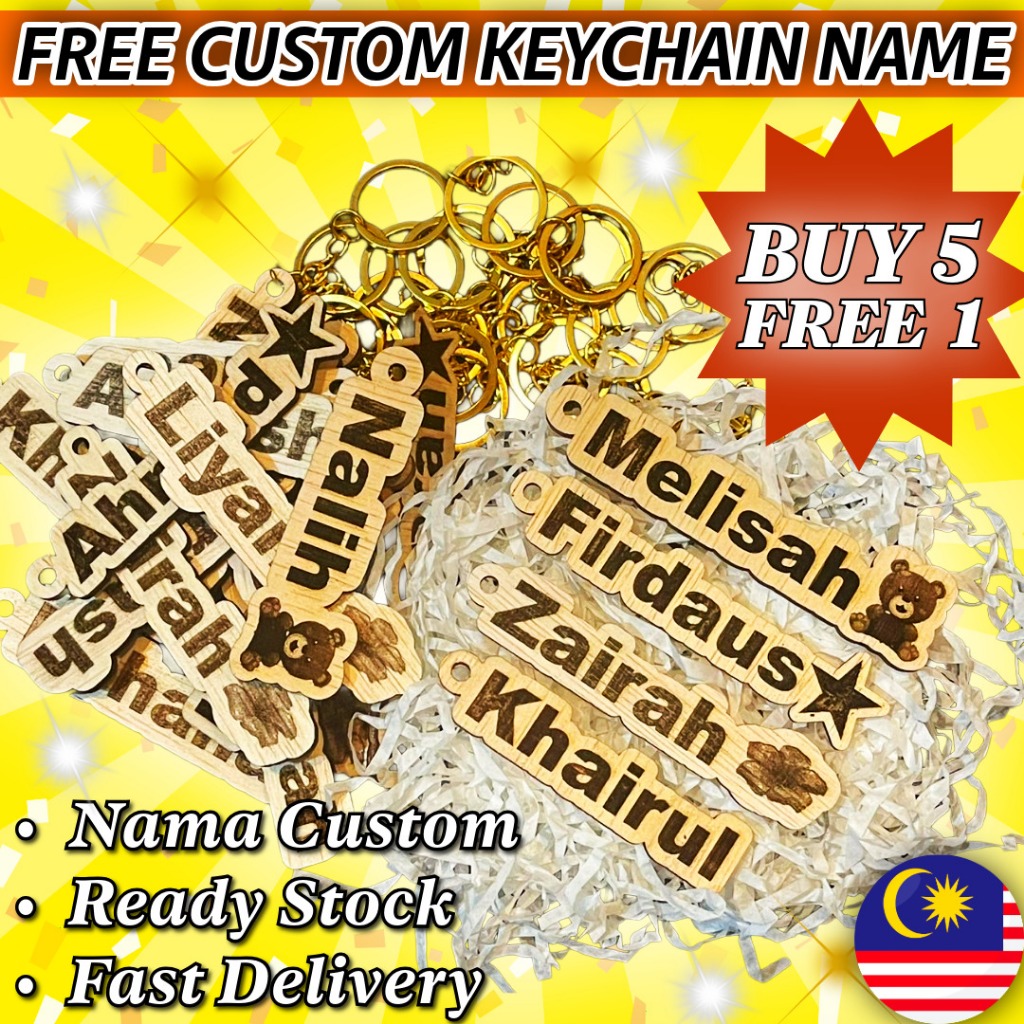 (NEW)Wooden Custom Name Keychain – Buy 5 Free 1! | Gantungan Kunci Nama ...