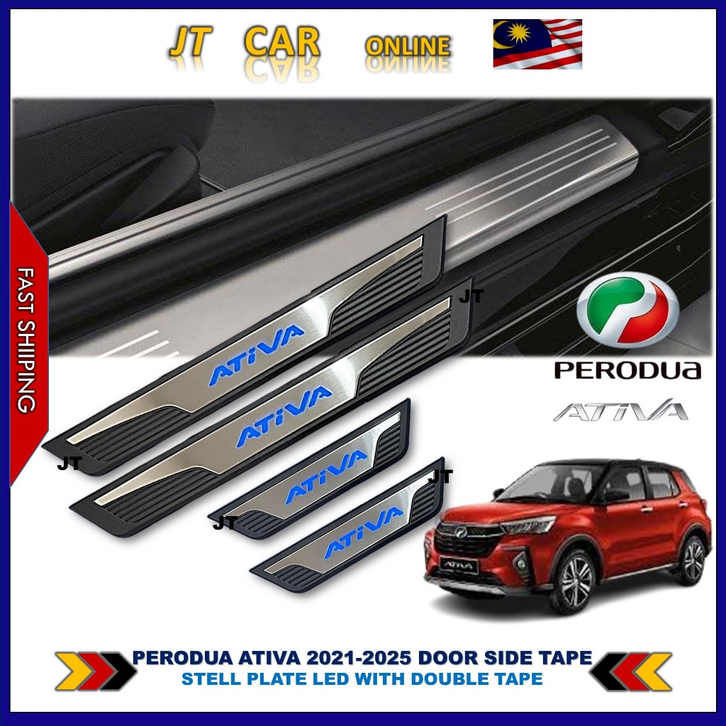 Perodua Ativa Side Steel Plate/Door Side Step With Led Blue - 4pcs/set ...