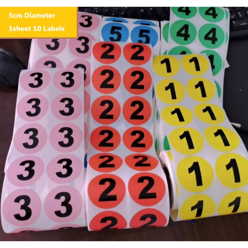 Coloured Number Digit Stickers Numbering Round Red Yellow Blue Green ...