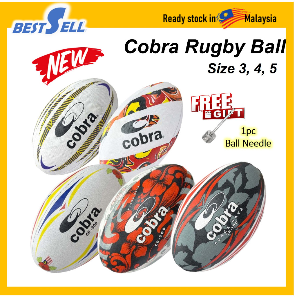 Cobra Rugby Ball Bola Ragbi Size 3, 4, 5 free Jarum Bola Good Quality ...