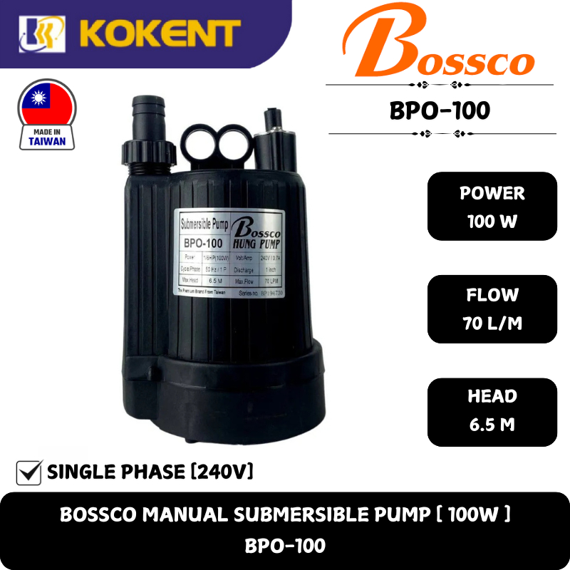 BOSSCO MANUAL SUBMERSIBLE PUMP [ 1" ] [100WATT,50HZ,1PH,240V,6.5M/H,70L ...