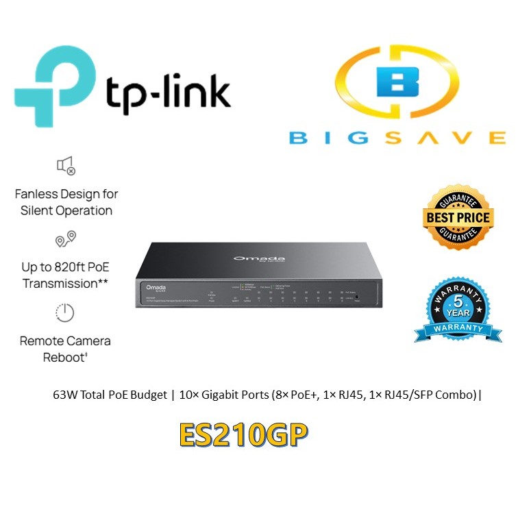 TP-LINK ES210GP OMADA 10-PORT GIGABIT EASY MANAGED SWITCH WITH 8-PORT ...