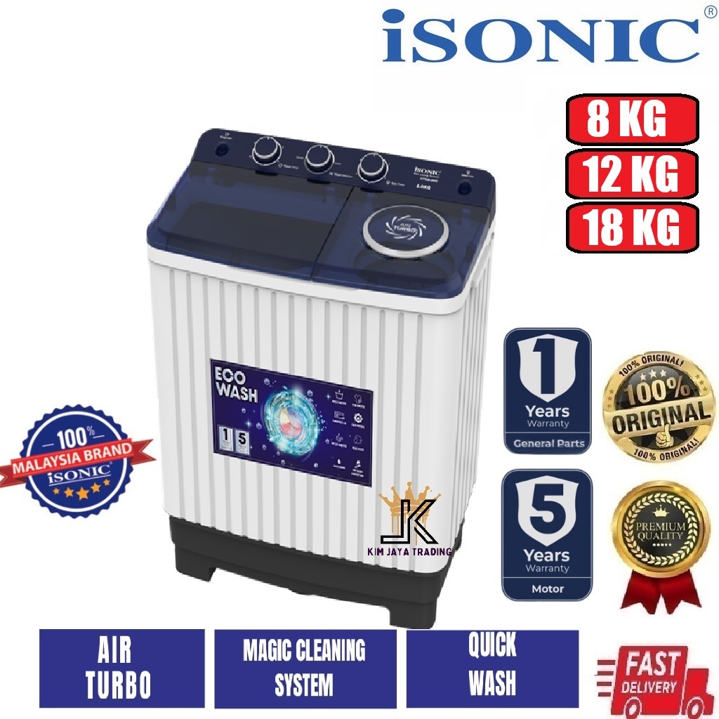 ISONIC SEMI AUTO WASHING MACHINE 8KG | 12KG |18KG WASHING MACHINE ...