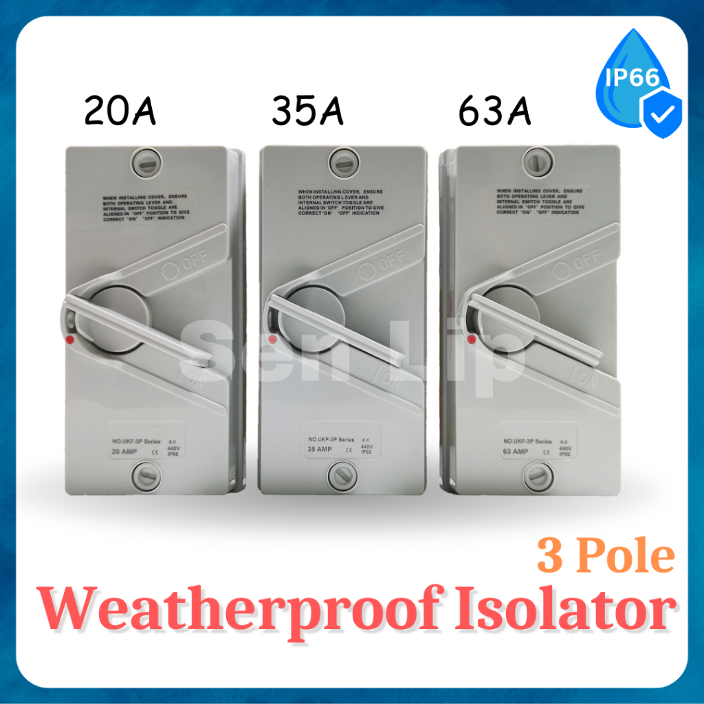IP66 Weatherproof Isolator Switch 3 Pole (20A/ 35A/ 63A) / Outdoor ...