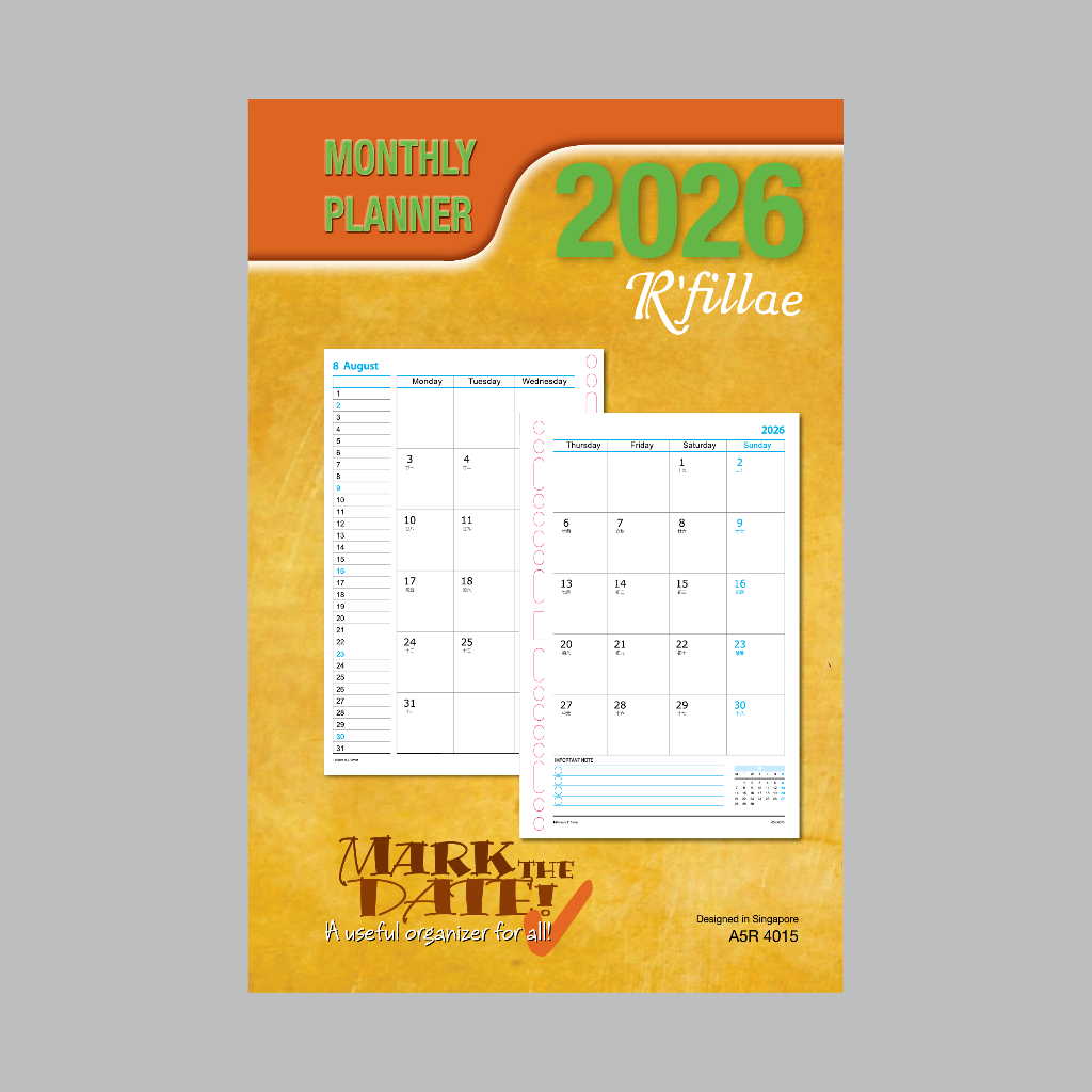 R'fillae 4015 A5/A6 Monthly Diary Planner Refill (Year 2026) | Shopee ...