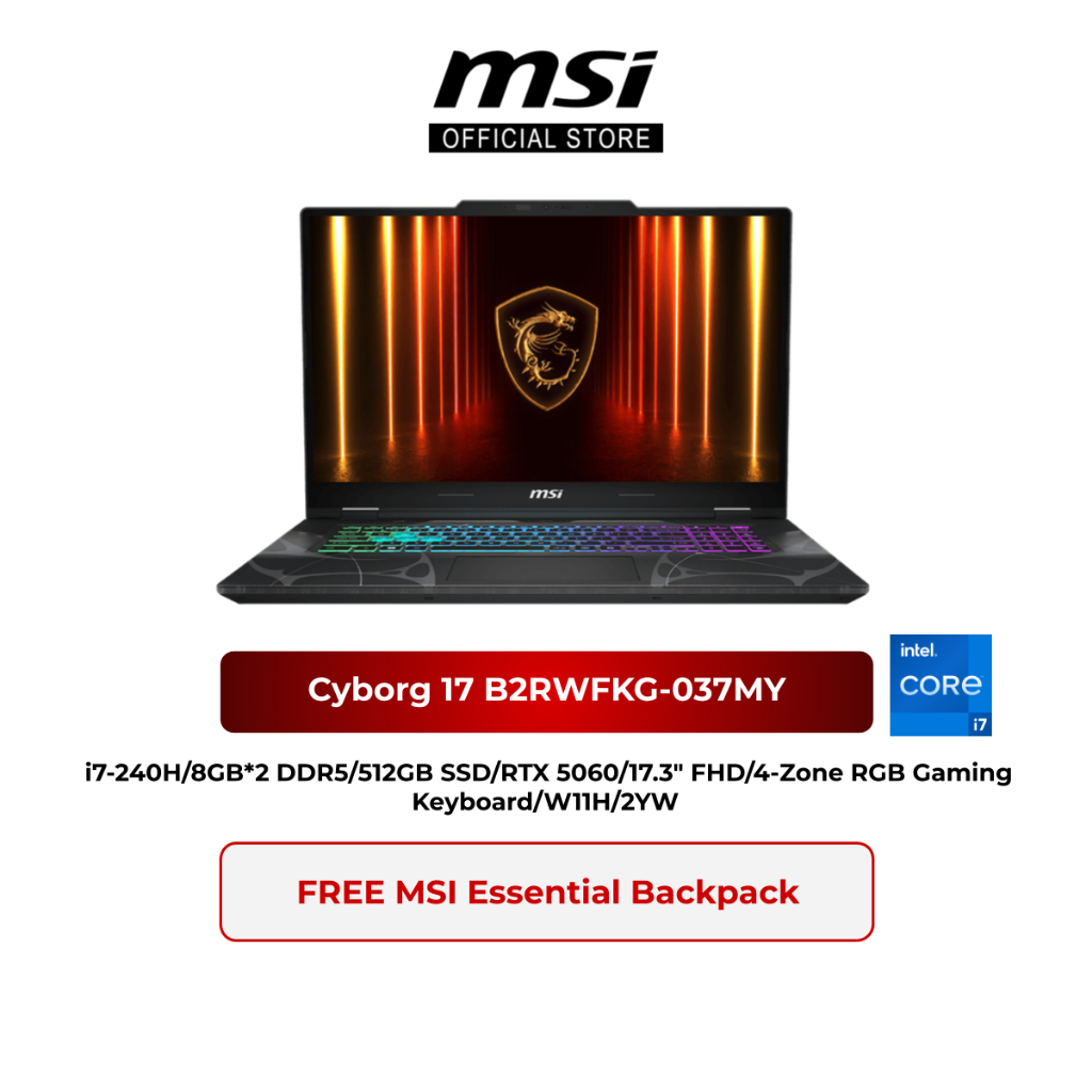 MSI Cyborg 17 B2RWFKG-037MY Gaming Laptop ( i7-240H/8GB*2 DDR5/512GB SSD/RTX 5060/17.3" FHD/W11H ...