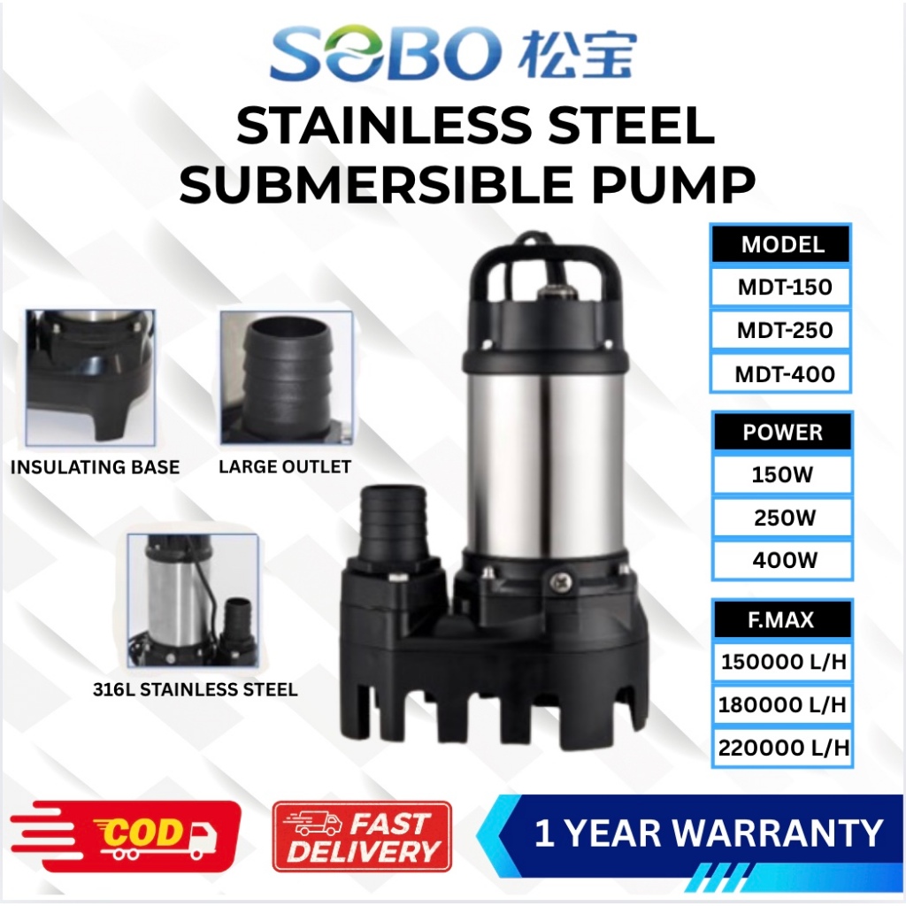 SOBO Stainless Steel Sewage Submersible Water Pump MDT-150 / MDT-250 ...