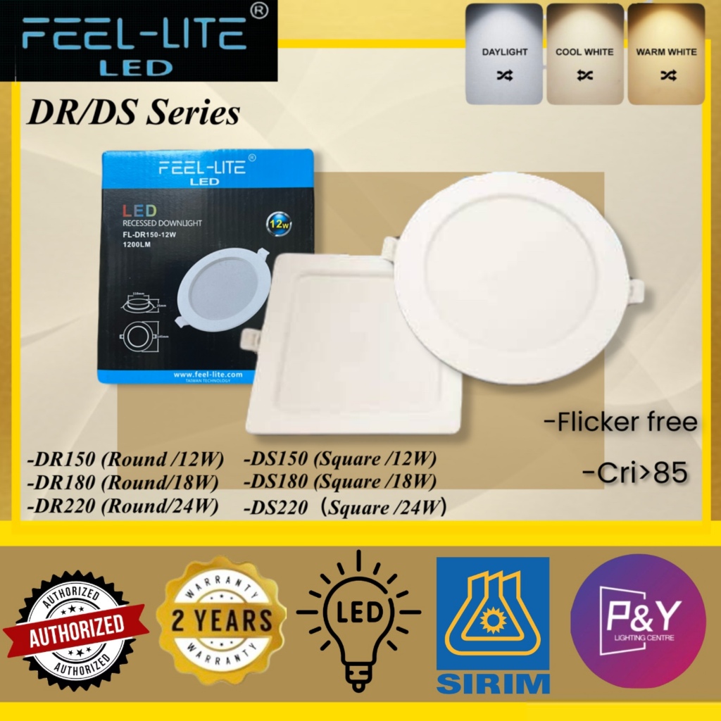 Feel Lite LED Downlight DR/DS Series 12W/18W 6400K/3000K/4000K/3 COLOUR ...