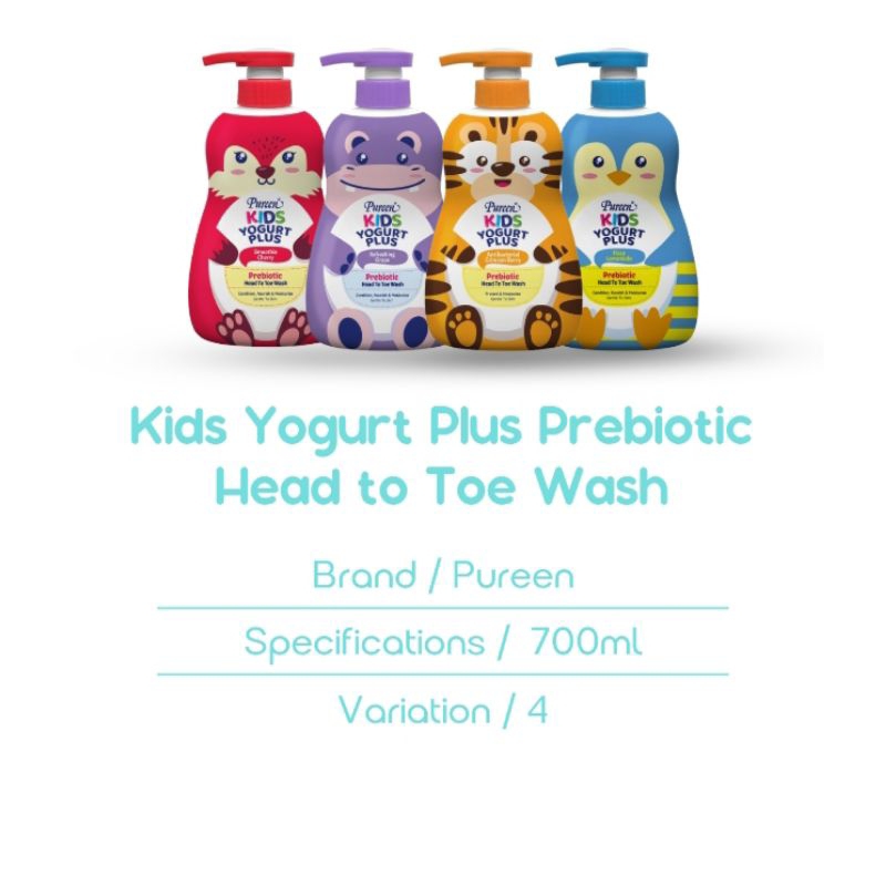 Pureen Kids Yogurt Plus Prebiotic Head to Toe Wash 700ml Crimson Berry ...