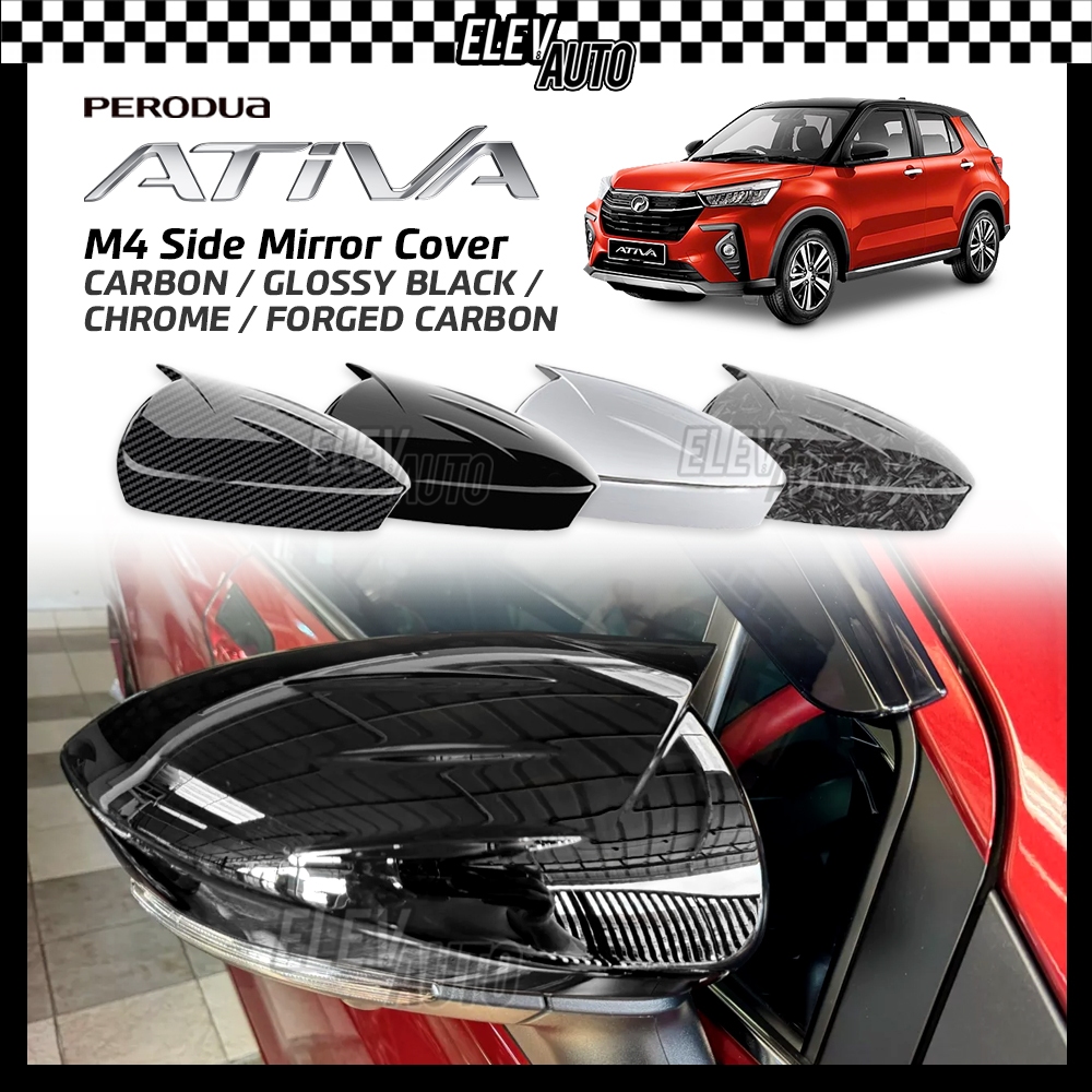 Perodua Ativa M4 Side Mirror Cover Carbon Black Chrome Trim Accessories ...