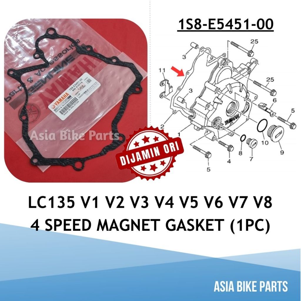 Yamaha Original LC135 V1 V2 V3 V4 V5 V6 V7 V8 4 Speed 4S Left Crankcase Cover Magnet Gasket ...