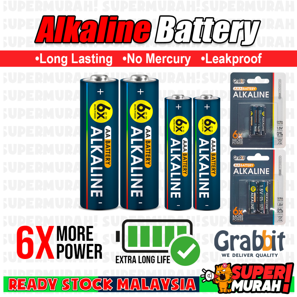 Grabbit Alkaline Battery 2pcs Per Pack AA Battery / AAA Battery 600% ...