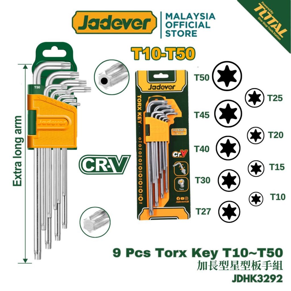 Jadever Tools CrV Trox allen key /Star Key Wrench 9 Pcs set (Extra Long ...