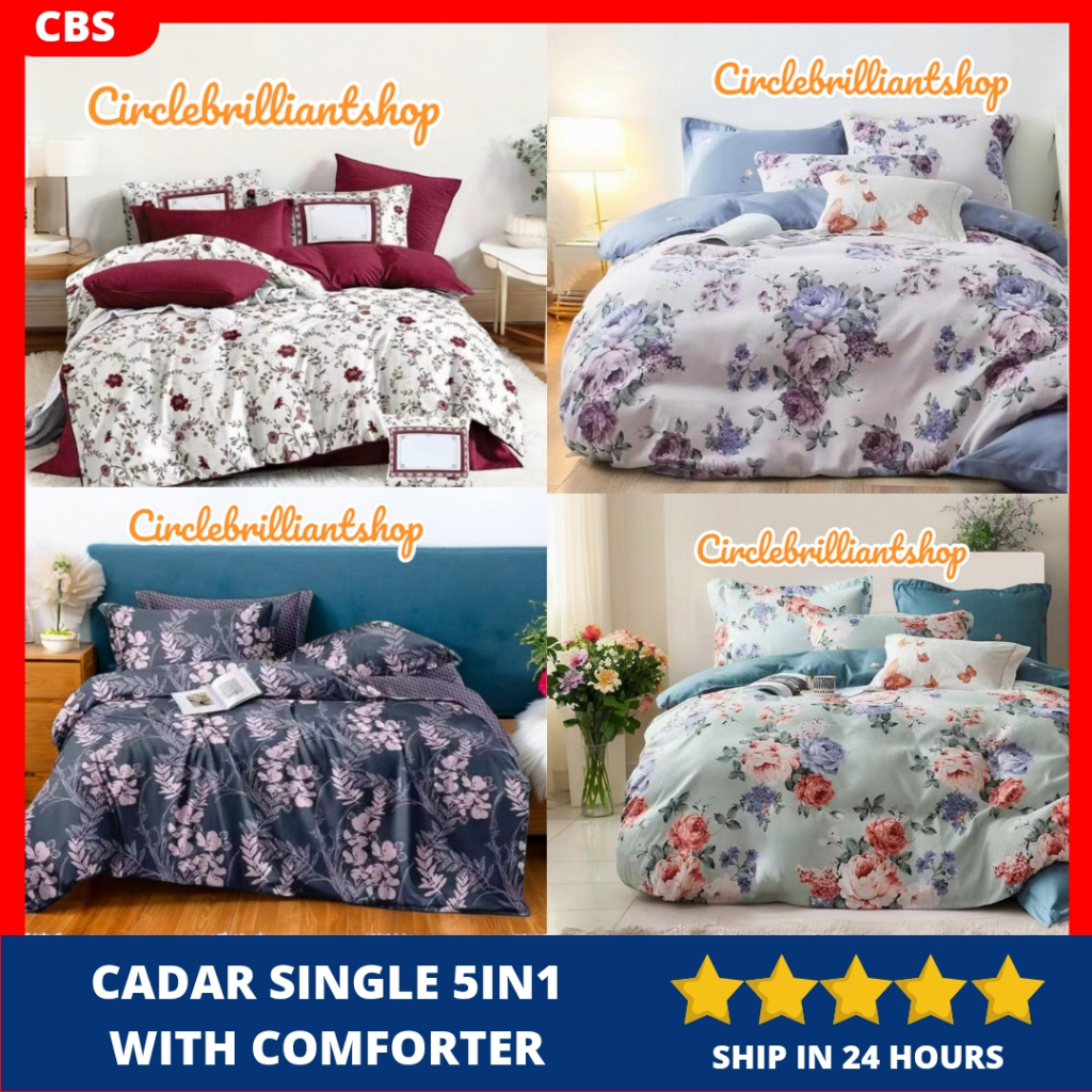 CADAR EXCLUSIVE 100% COTTON 5 IN 1 SUPER SINGLE BEDSHEET WITH COMFORTER ...