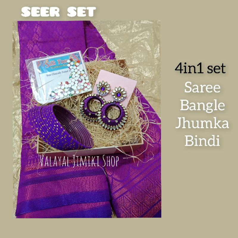 Seer set banarasi Saree with bangles jhumka and bindi Pottu set engagement set nalunggu seer set ...
