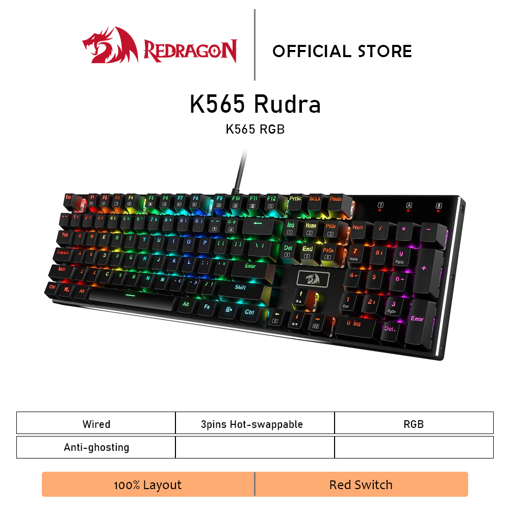 Redragon K565 RGB RUDRA 104 Keys Gaming Mechanical Keyboard Hot ...