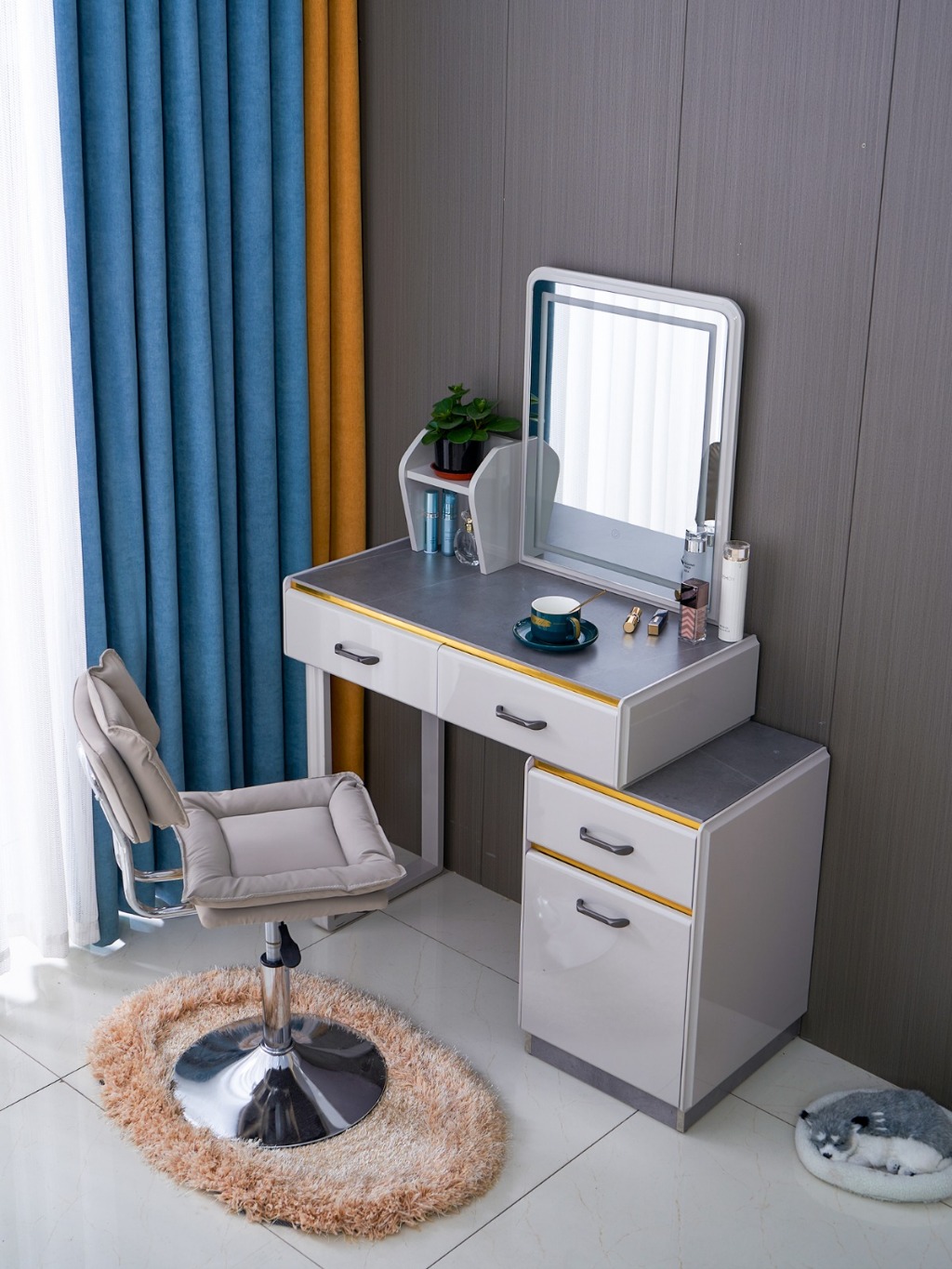Modern Dressing Table with LED Mirror Meja Solek With Drawer Storage ...