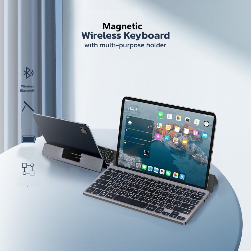 Portable Wireless Bluetooth Aluminum Keyboard Folding Mini Magnetic ...